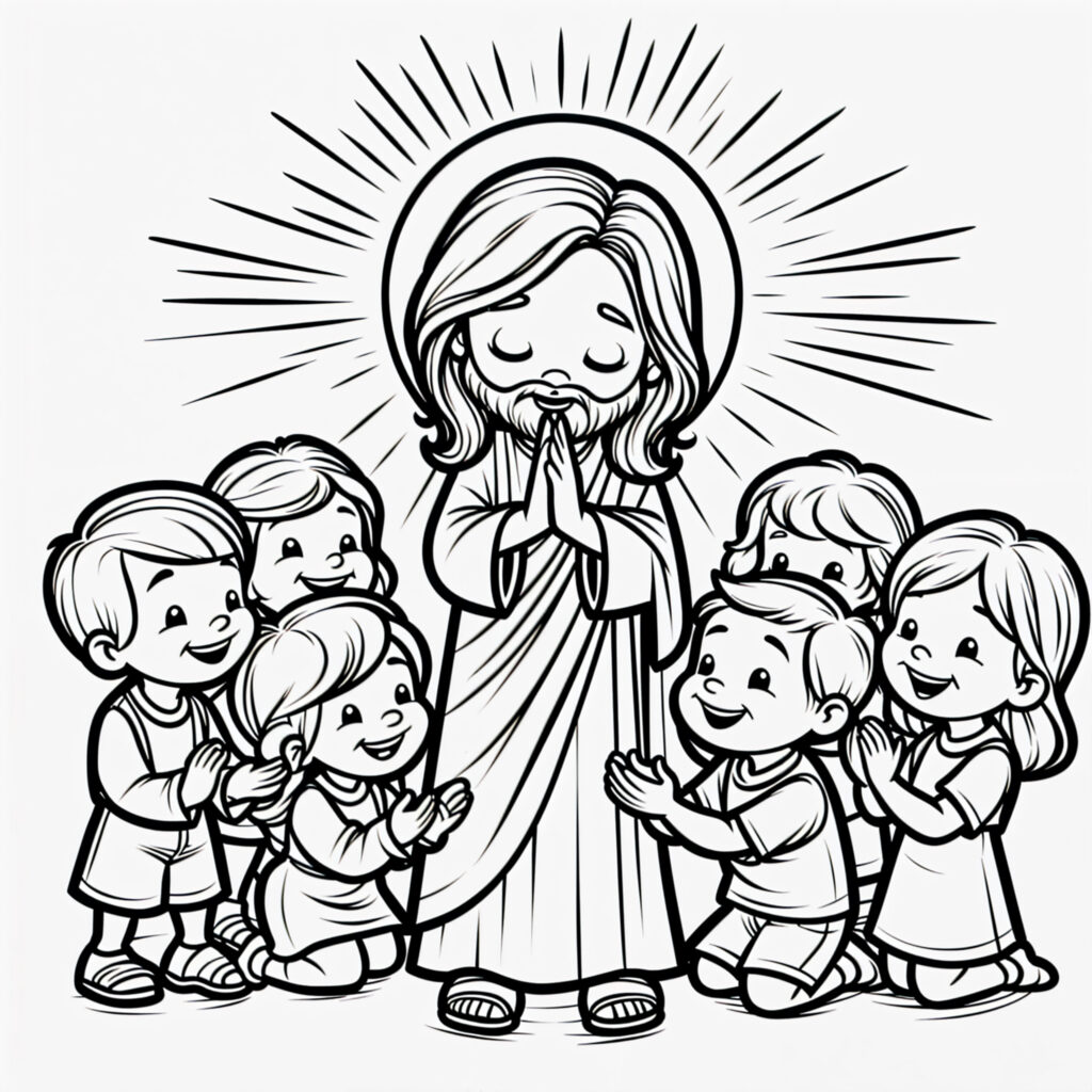 Desenho do jesus com criancas para colorir - Mr Desenho