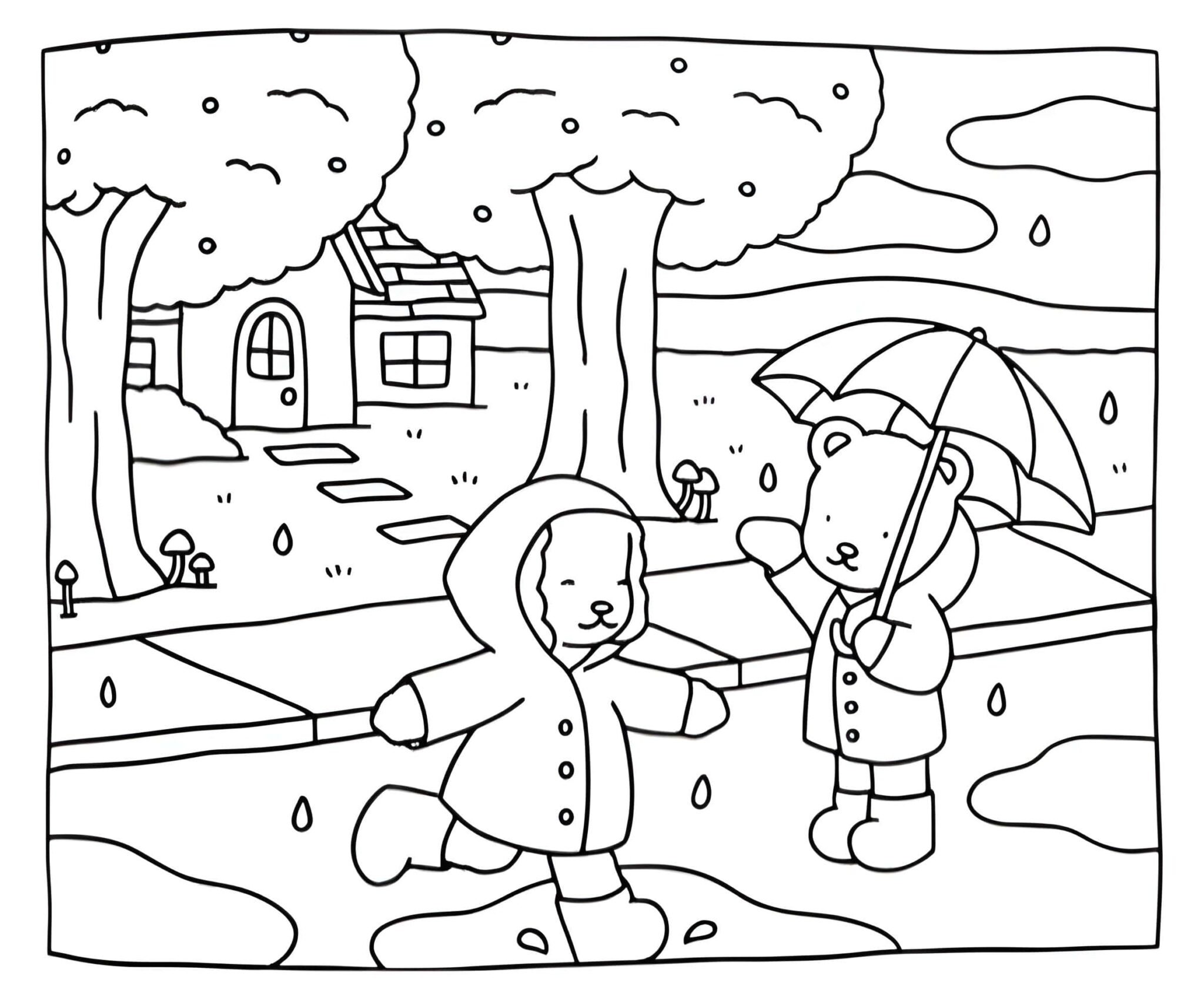 Desenho de animais brincando na chuva Bobbie Goods para imprimir - Mr Desenho